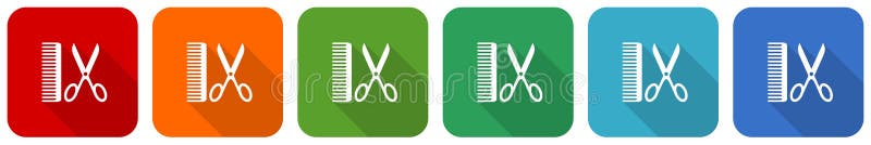 Barber Icon Set, Flat Design Vector Illustration in 6 Colors Options ...