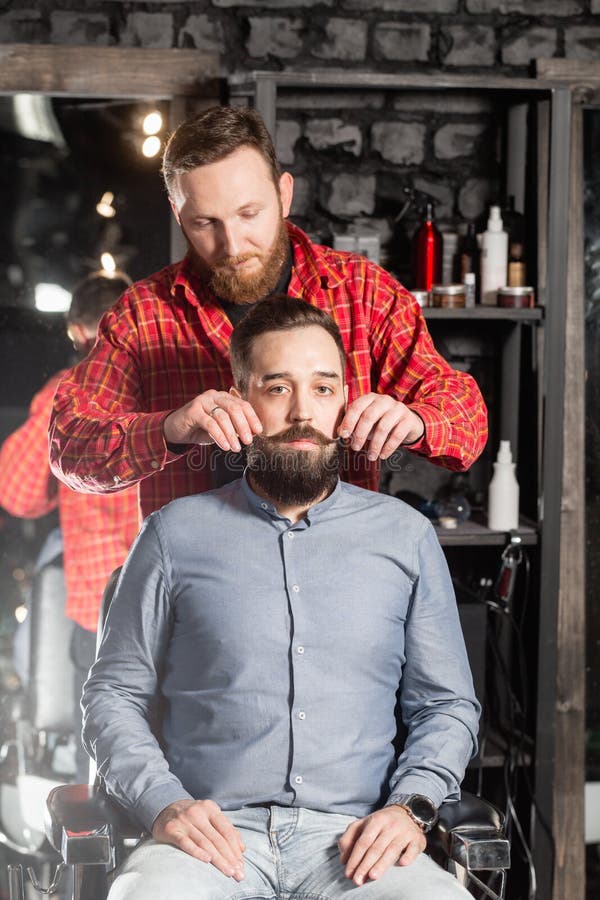 Barber is Making the Beard Shape. Beard Cutting, Face Care. Work in ...