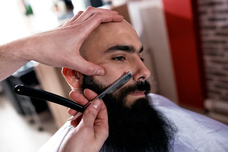 Barber Cutting a Beard with Scissors Stock Image - Image of face ...