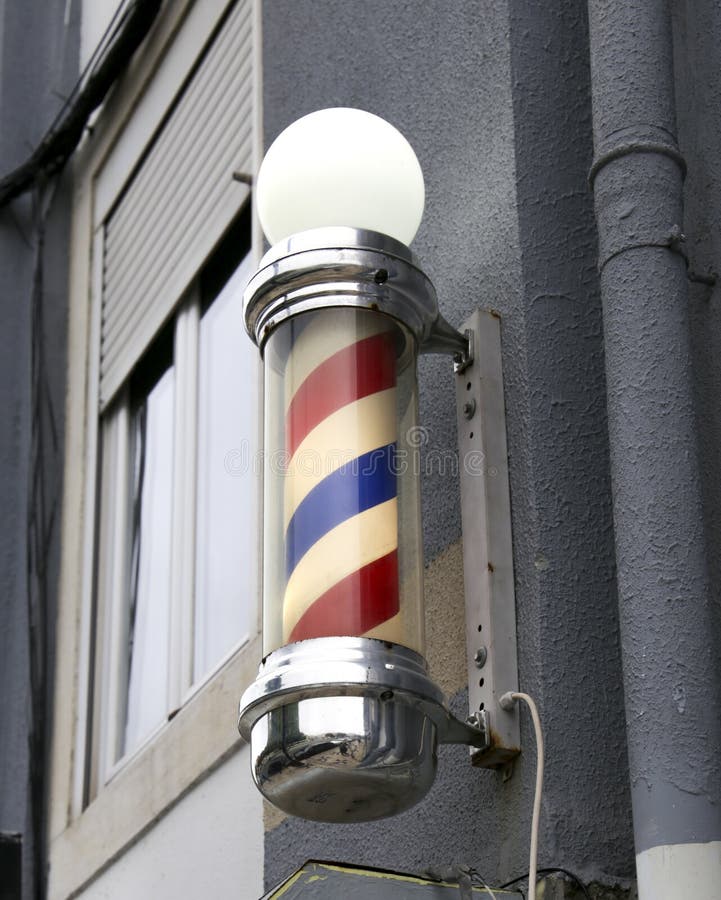 Barber Pole Light on Facade in Lisbon Stock Image - Image of shop ...