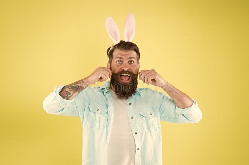 Barber Salon. Lucky Guy. Man Long Rabbit Ears. Bearded Man Easter ...
