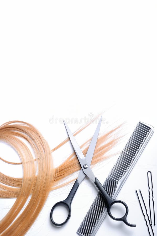 Barber Scissors and Comb with Lock of Blonde Hair Isolated Stock Photo ...