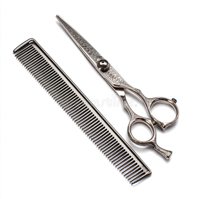 Barber Scissors and Comb Set Stock Illustration - Illustration of close ...