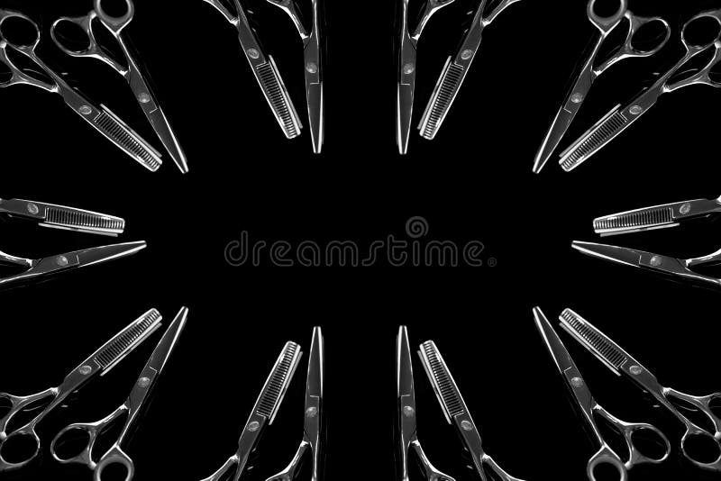 Barber Scissors in the Form of a Frame on a Black Background Stock ...