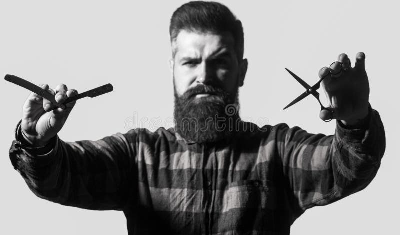 Barber Scissors and Straight Razor, Barber Shop. Male in Barbershop ... Barber Scissors and Straight Razor, Barber Shop. Male in Barbershop ...