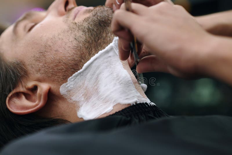 Barber Shaving Neck of Client Stock Photo - Image of male, occupation ...