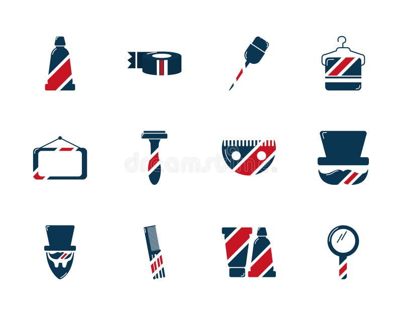 Barber Shop Accessories Tools Cosmetics Icons Set Stock Vector ...
