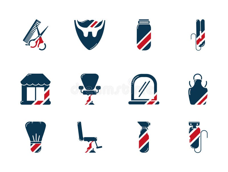 Barber Shop Accessories Tools Cosmetics Icons Set Stock Vector ...