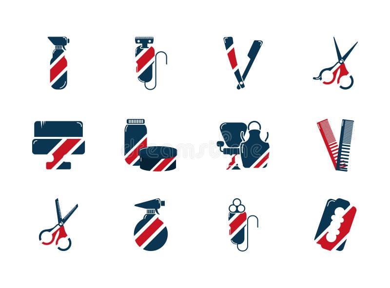 Barber Shop Accessories Tools Cosmetics Icons Set Stock Vector ...