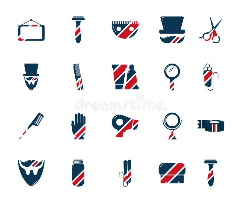 Barber Shop Accessories Tools Cosmetics Icons Set Stock Vector ...