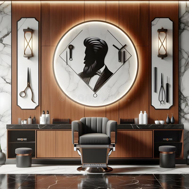 Barber Shop Design Interior Wooden Marble Modern Stock Illustration ...