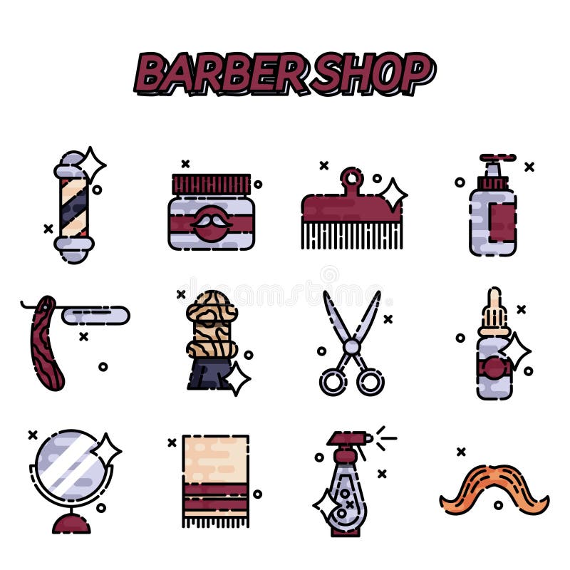 Barber shop flat icons set stock vector. Illustration of graphic - 85362917