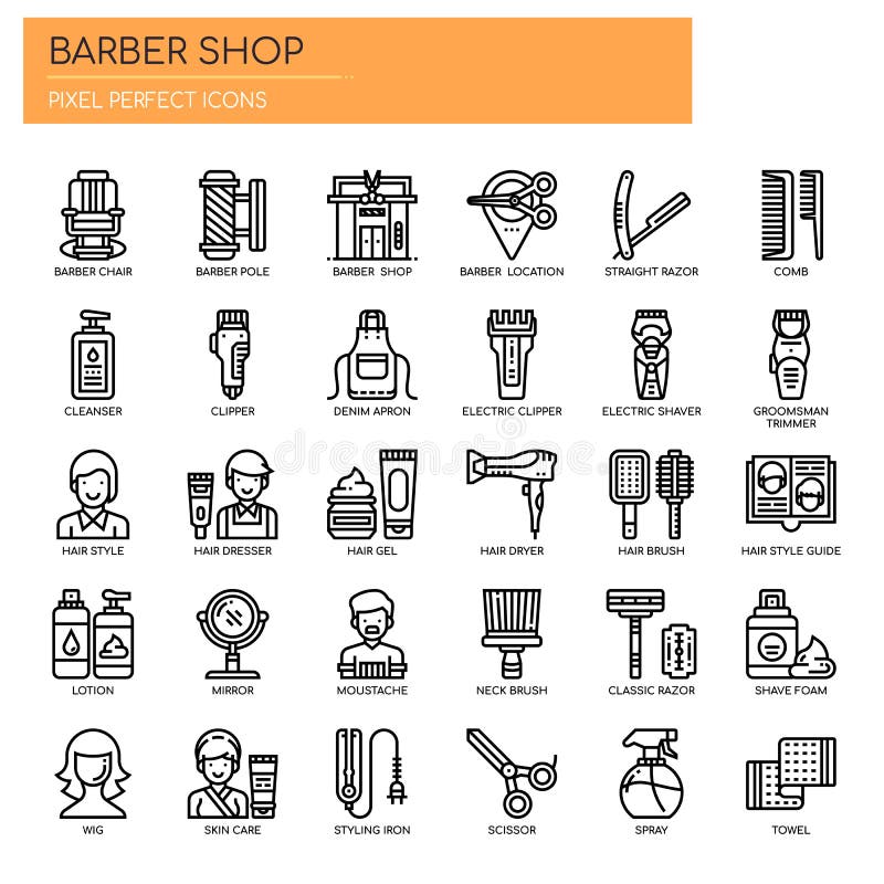 Barber Shop, Iconos Perfectos Del Pixel Ilustración del Vector ...