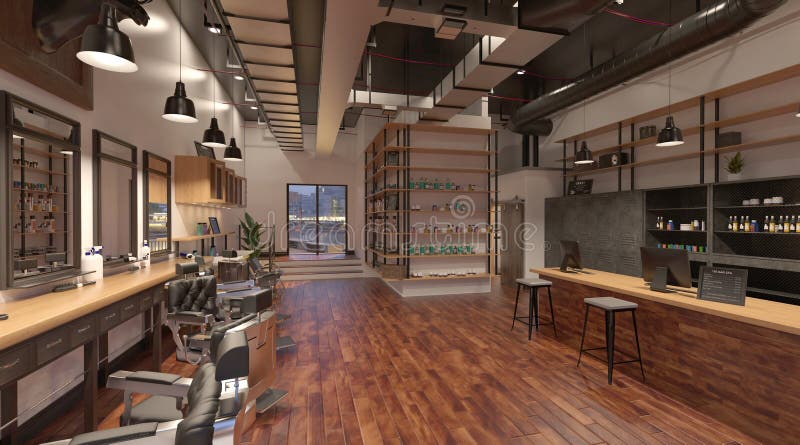 Barber Shop Interior 3d Illustration Stock Illustration - Illustration ...