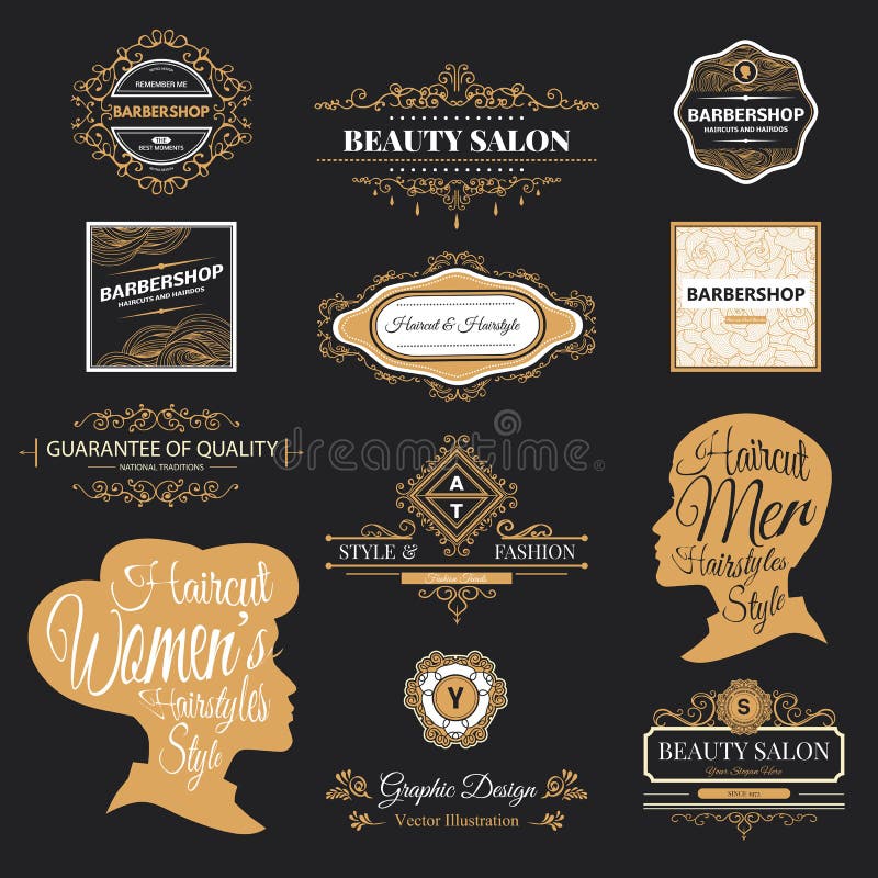 Vector Set of Hair Salon Vector Labels in Vintage Style. Hair Cut ...