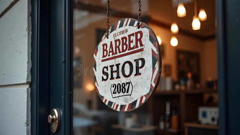Barber Shop Sign on the Door Stock Illustration - Illustration of ...