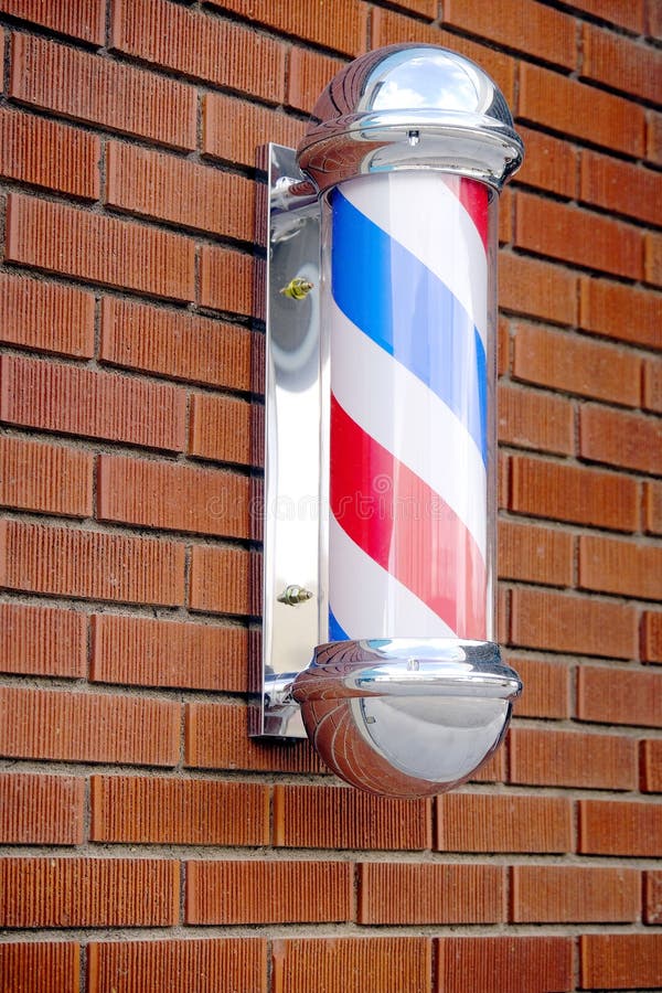 Barber Sign and Male Hairdresser Pole or Staff Mounted on Wall. Helix ...