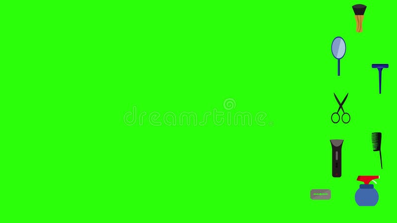 Barber Shop Tools Flat Elements Animation on Green Screen Chroma Key ...
