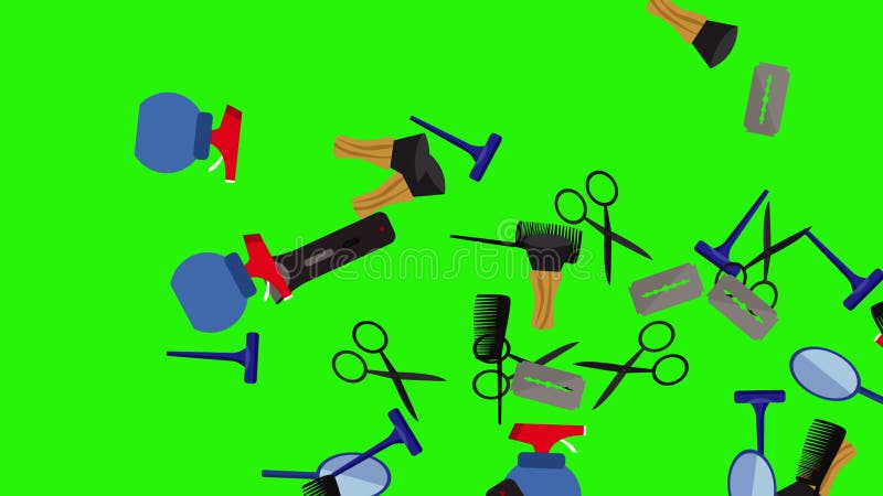 Barber Shop Tools Flat Elements Animation on Green Screen Chroma Key ...
