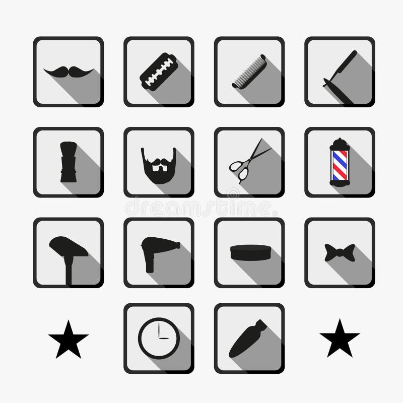 Barber Shop Tools and Haircut Icons Set Stock Illustration ...