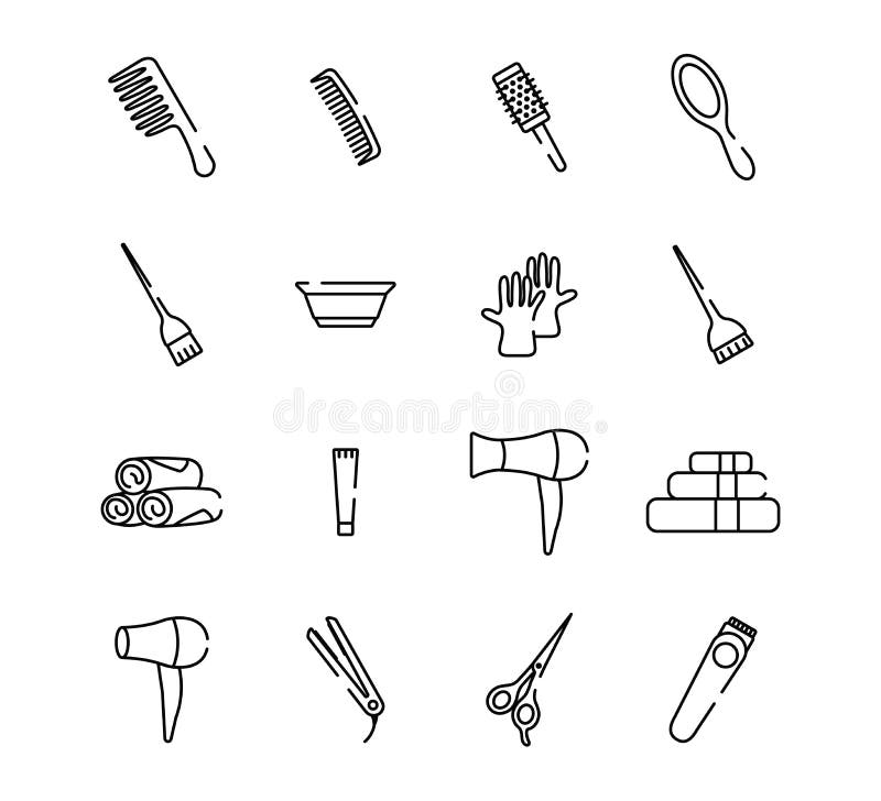 Barber Shop Tools Linear Icons Collection Stock Vector - Illustration ...