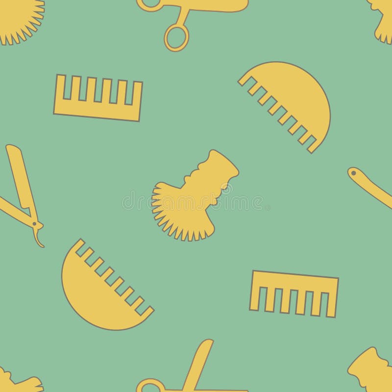 Barber Shop Tools Vector Seamless Pattern Background.Mint Green Yellow ...