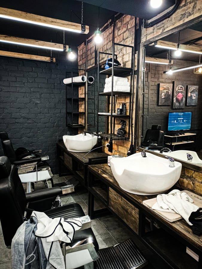 Barber Shop Workplace in Loft and Industrial Style Editorial Stock ...
