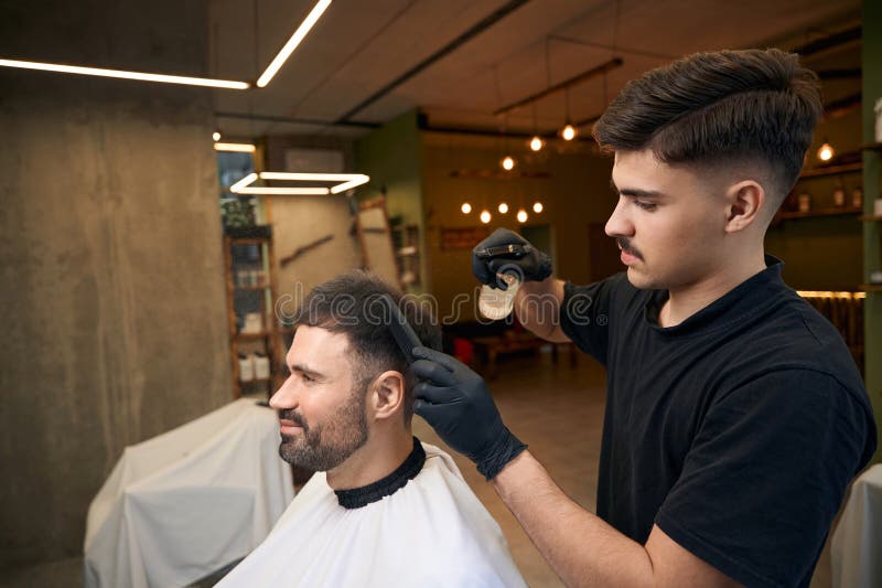 Barber Splashes Water on the Client S Hair Stock Photo - Image of ...