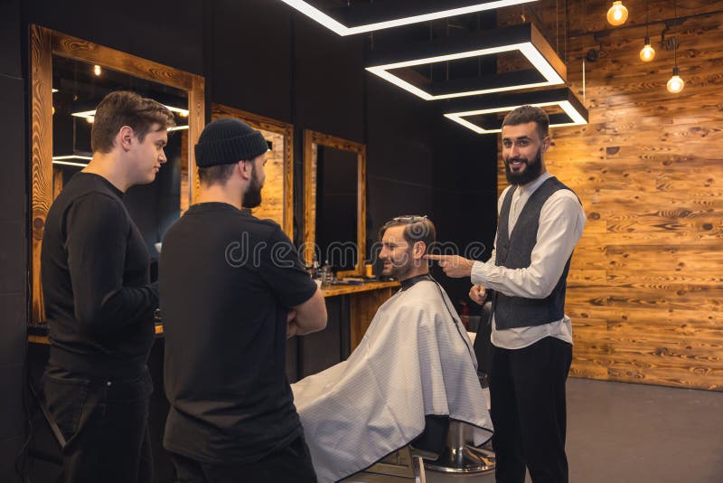 Barber Teaches Student To Make Men S Hairstyles on Model. Stock Image ...