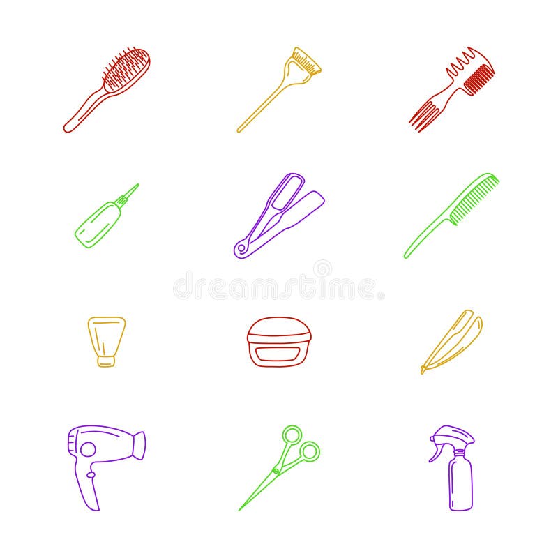 Barber tools icons set stock vector. Illustration of design - 124775371