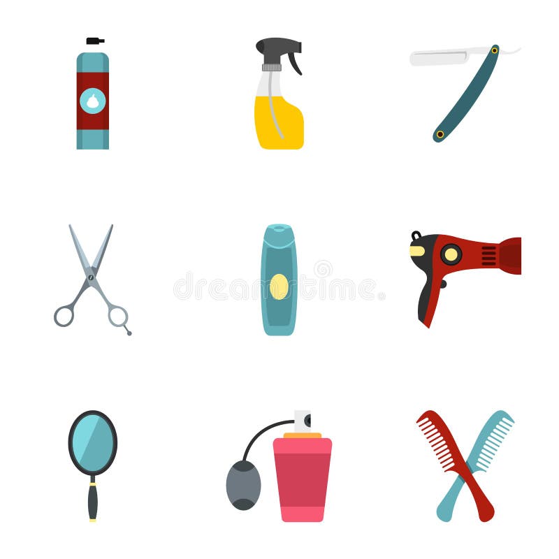Barber Tools Icons Set, Flat Style Stock Vector - Illustration of ...