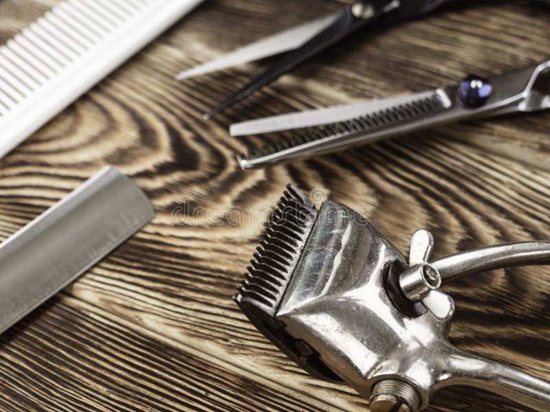 Barber Tools on Wooden Background Stock Photo - Image of care ...