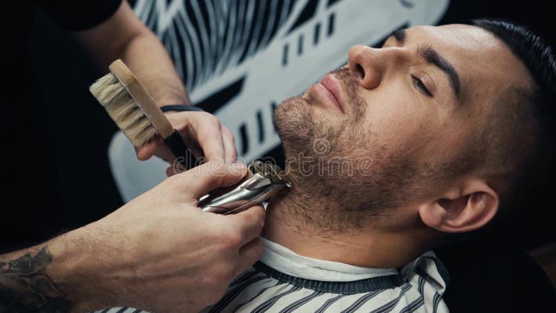 Barber Trimming Beard of Customer in Stock Image - Image of work, salon ...