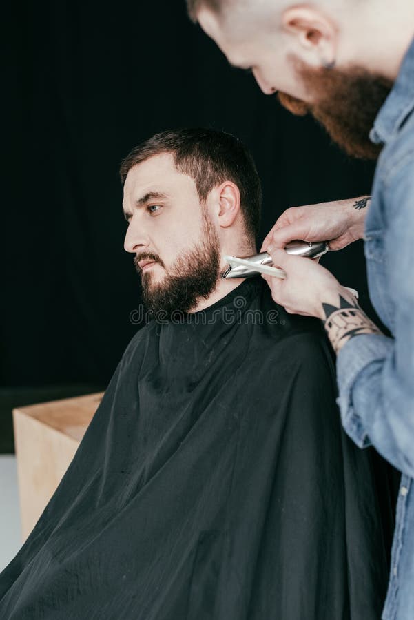 Barber Trimming Customer Beard Stock Image - Image of grooming, bearded ...