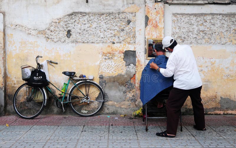 Barber Working on Street in Hanoi, Vietnam Editorial Stock Photo ...