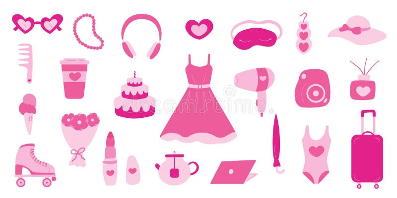 Barbicore Set Elements Pink Doll Accessories Play Stock Vector ...
