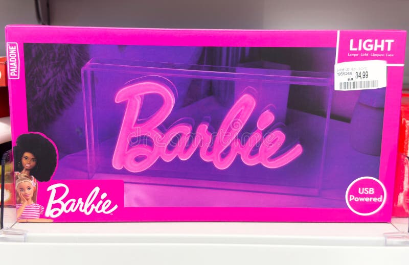 Barbie Pink Neon Light Box Packaging with Two Female Figures Displayed ...
