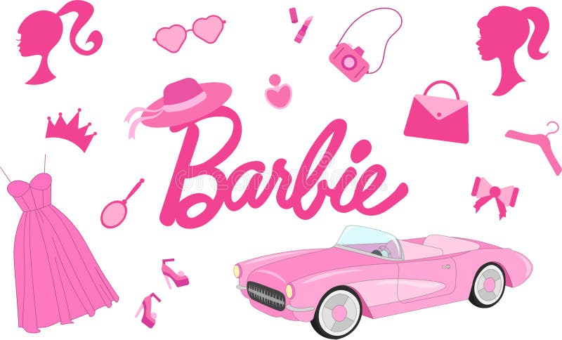 Barbie Set of Pink Things, Car, Logo Editorial Image - Illustration of ...