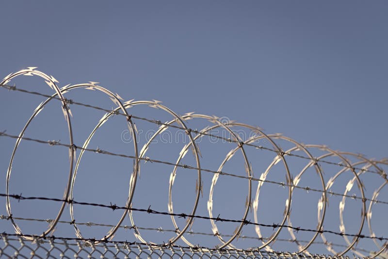 Barbwire Prison Wall with Barbed Wire Fence Coiled Razor Wire Perimeter ...