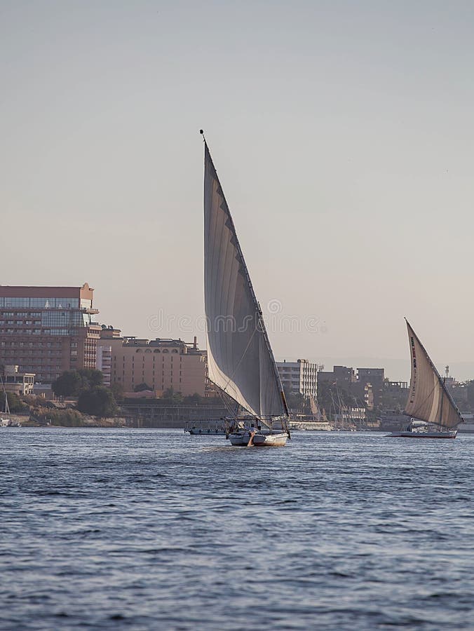 Barca Di Felucca Sul Fiume Nilo Fotografia Stock - Immagine di legno ...