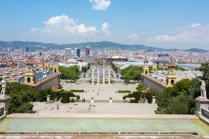 Barcelona Cityscape from Montjuic Hill, Spain Stock Photo - Image of ...