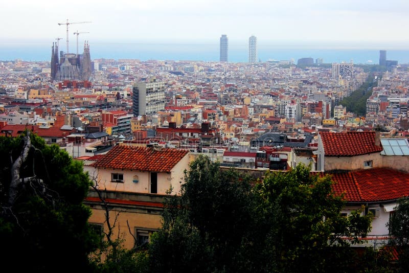 Barcelona Cityscape from the Mountain Stock Photo - Image of landmark ...