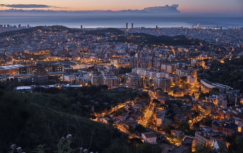 Barcelona Cityscape Panorama at Sunrise Stock Photo - Image of ...