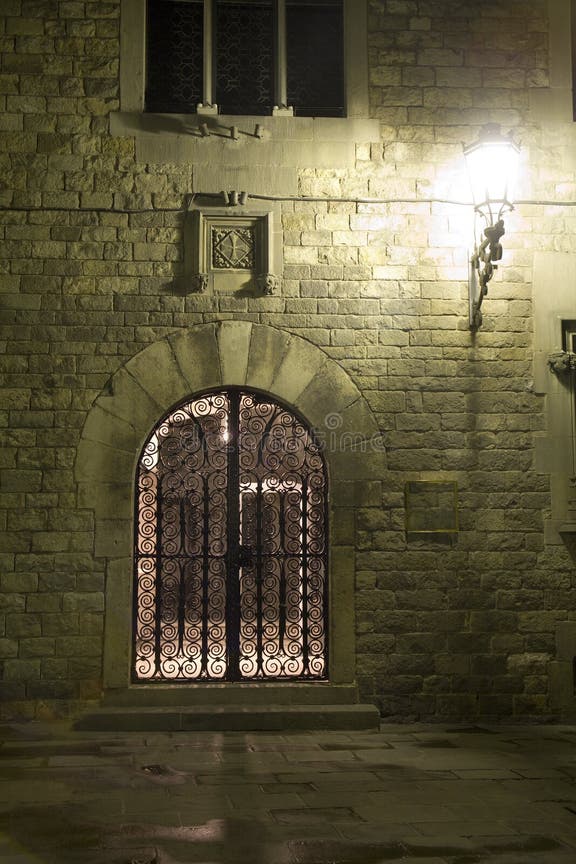 Barcelona - Gate of Gothic House in the Night Stock Photo - Image of ...