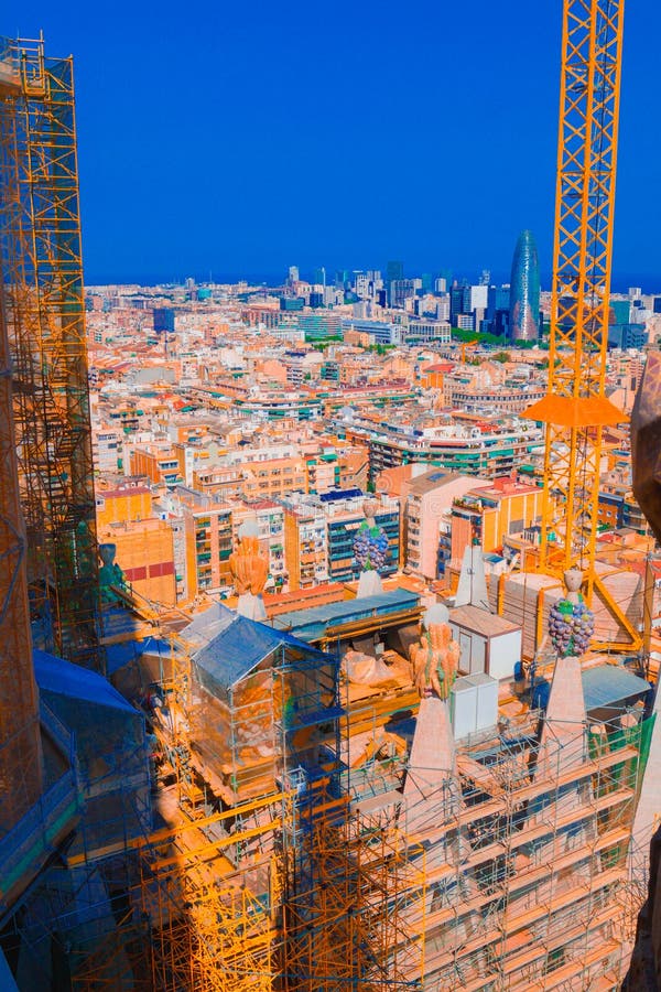 Barcelona high-rise view stock image. Image of cranes - 362076153