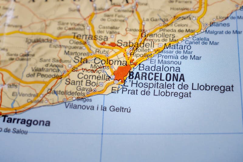 Barcelona Highlighted on a Map of Spain Stock Photo - Image of road ...