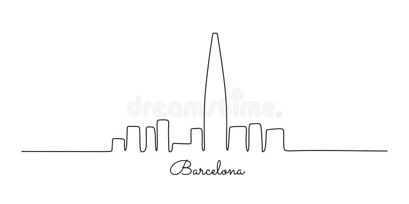 Barcelona Landmarks in Continuous One Line Drawing. Minimalist Vector ...