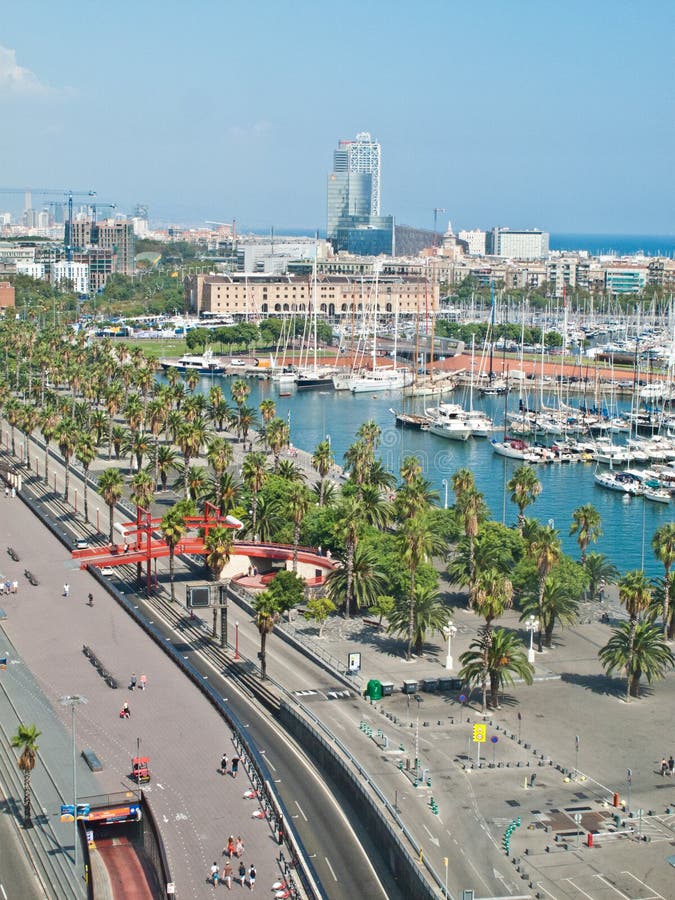 Barcelona marina promenade editorial stock image. Image of skyline ...