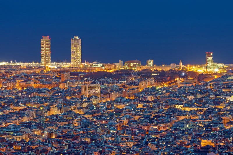 Barcelona at night stock photo. Image of destination - 49379232
