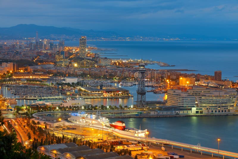 Barcelona at night stock image. Image of ship, evening - 36199809